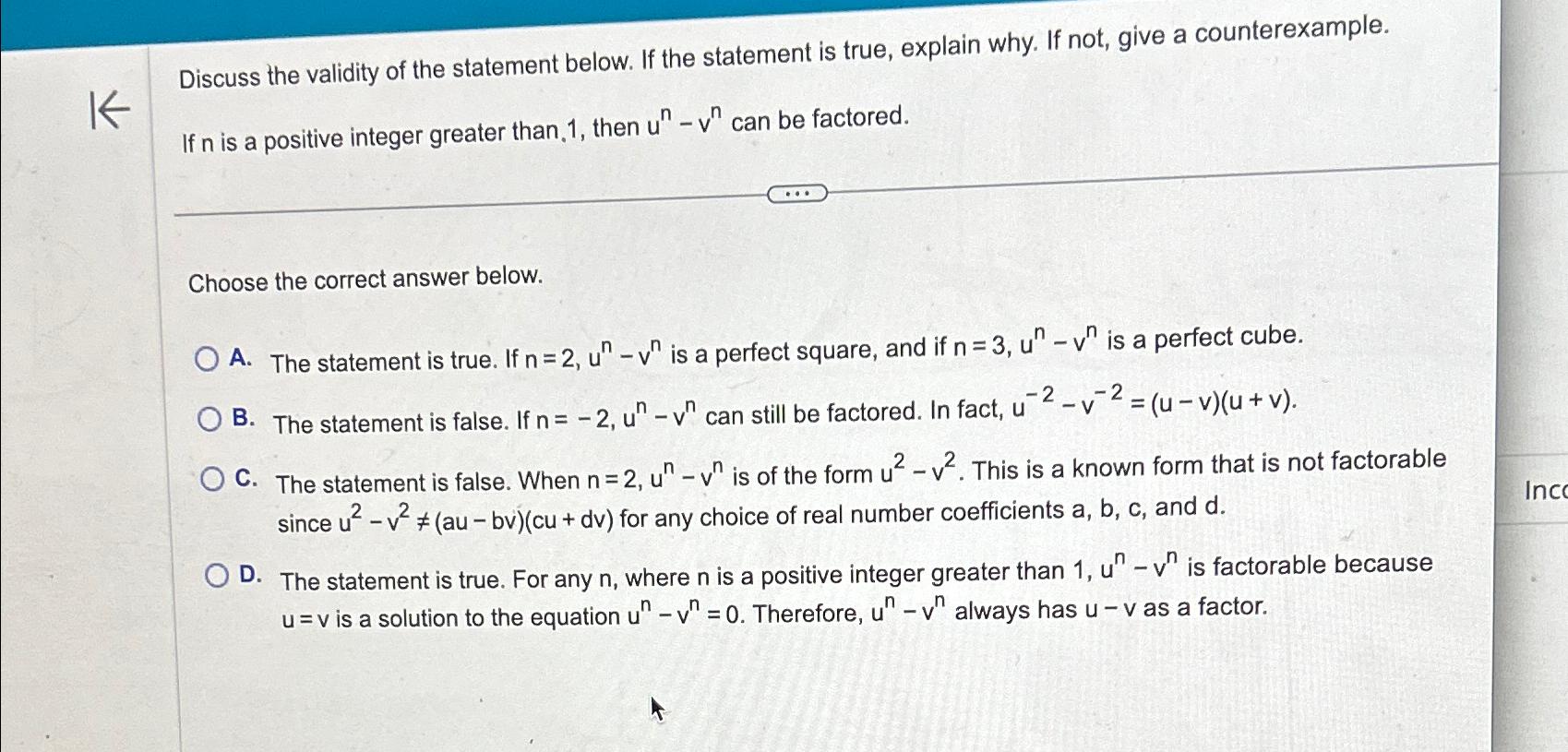 Solved Discuss the validity of the statement below. If the | Chegg.com