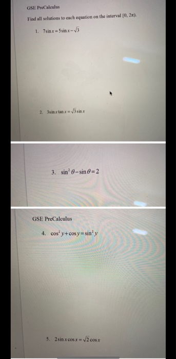 Solved GSE PreCalculus Find all solutions to cach equation | Chegg.com
