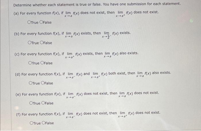 Solved Determine whether each statement is true or false. | Chegg.com