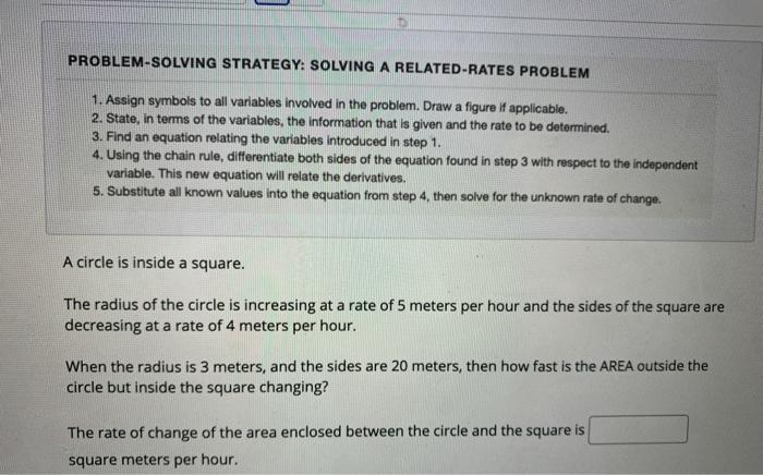Solved PROBLEM-SOLVING STRATEGY: SOLVING A RELATED-RATES | Chegg.com