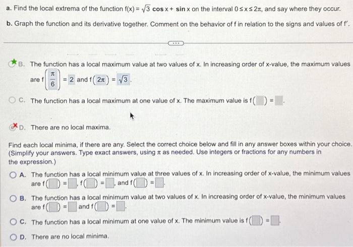 Solved a. Find the local extrema of the function | Chegg.com