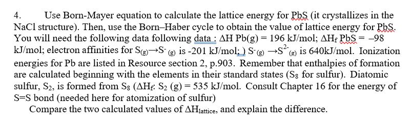 Solved Use Born-Mayer equation to calculate the lattice | Chegg.com