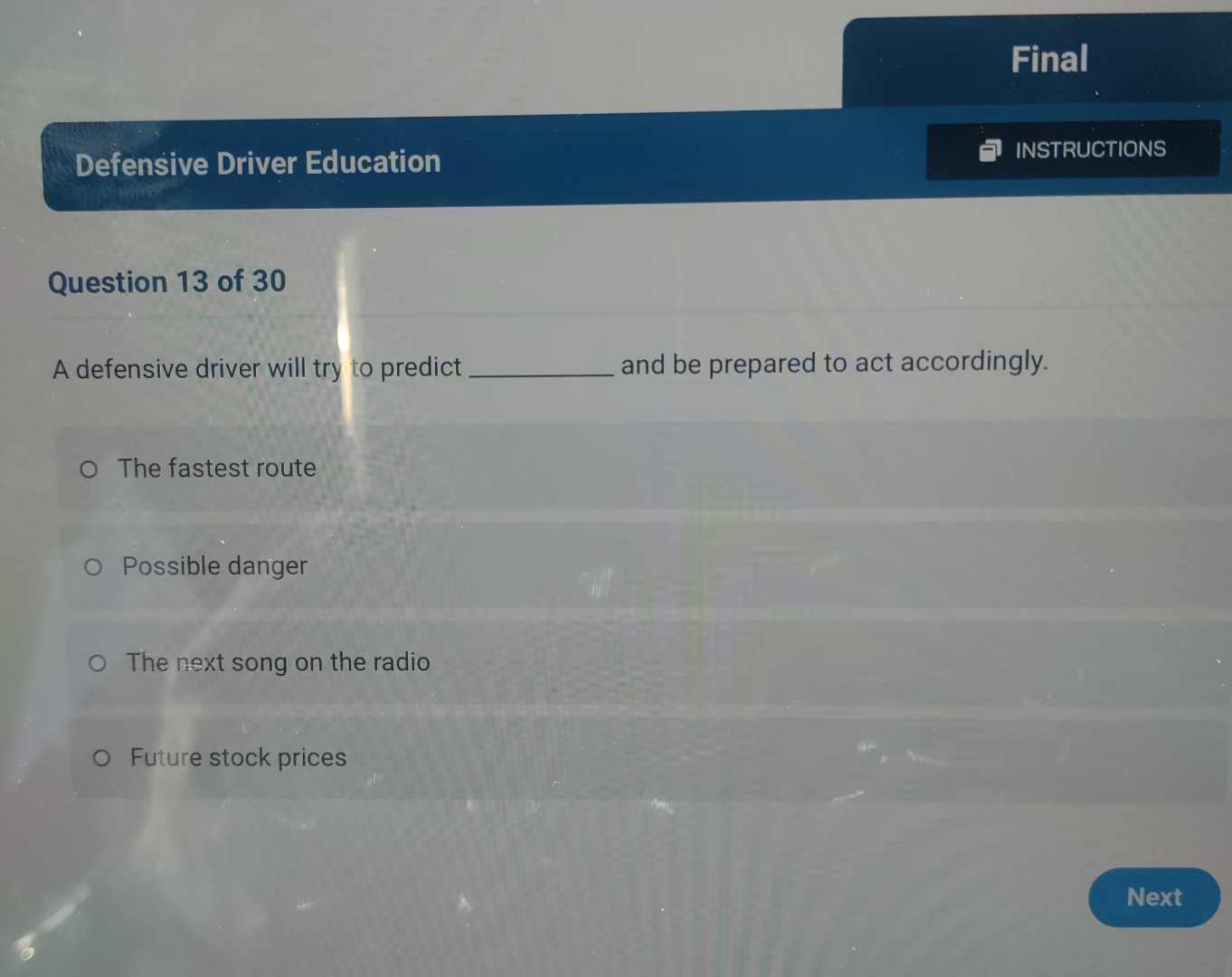 Solved Defensive Driver EducationQuestion 13 ﻿of 30A | Chegg.com