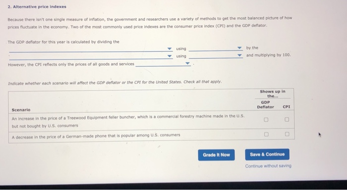 Solved 2. Alternative price indexes Because there isn't one | Chegg.com