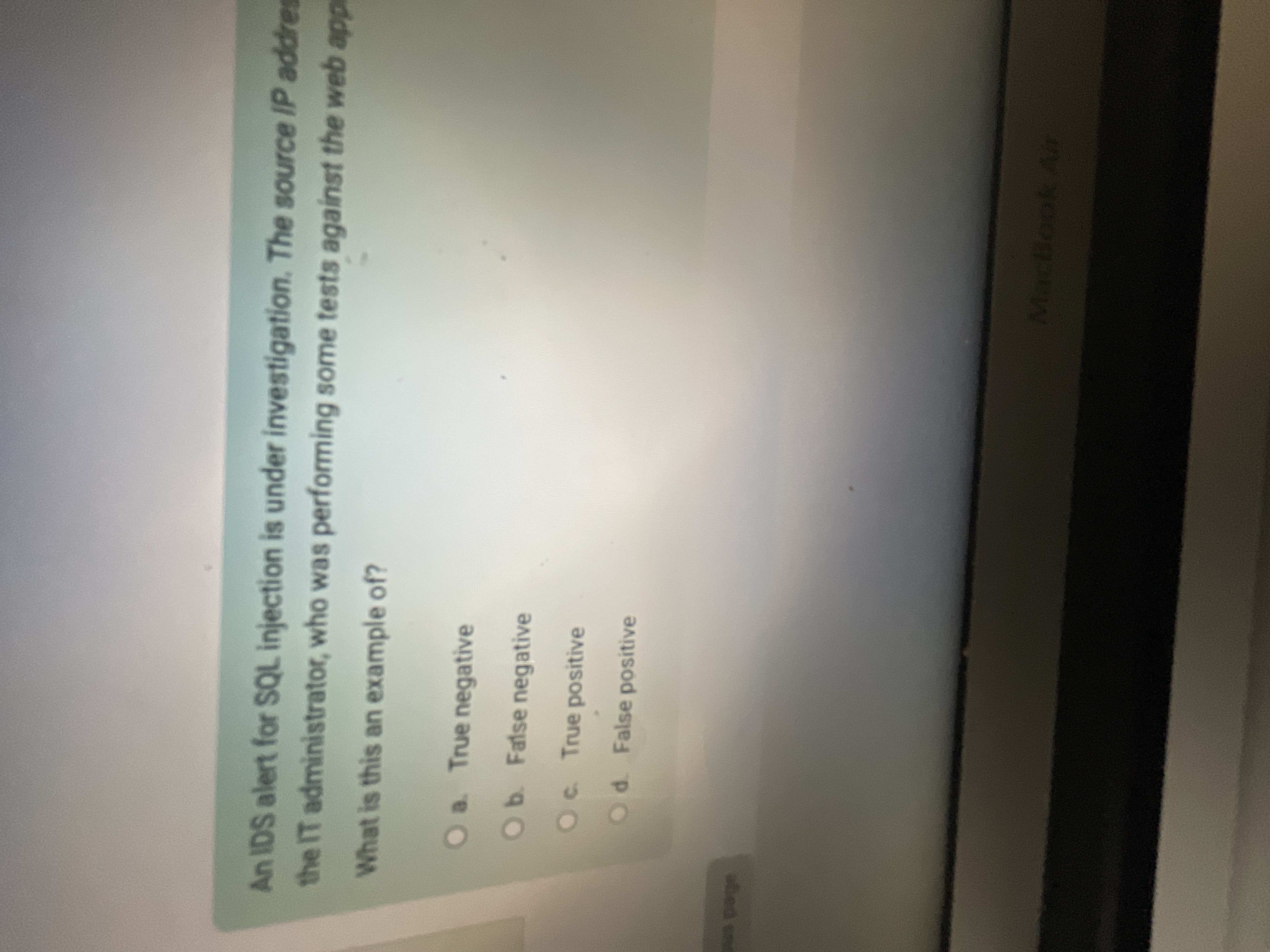 Solved An IDS alert for SQL injection is under | Chegg.com