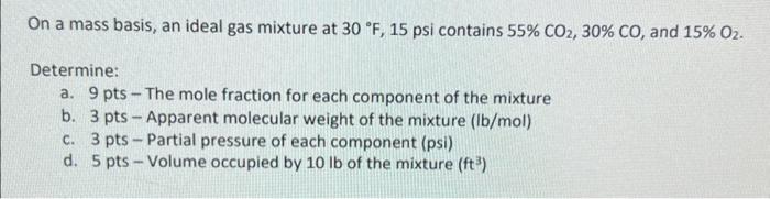 Solved On a mass basis, an ideal gas mixture at 30 °F, 15 | Chegg.com