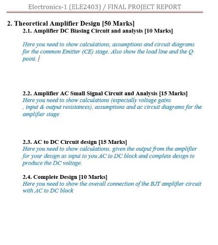 Solved ELECTRONICS 1 ELE 2403 / 202010 Final Project | Chegg.com