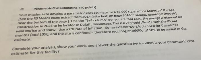 Solved Iii Parametric Cost Estimating 40 Points Your