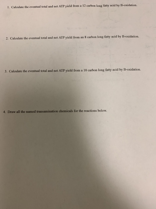 Solved 1. Calculate the eventual total and net ATP yield | Chegg.com
