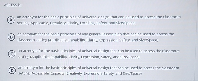 Solved ACCESS is:an acronym for the basic principles of | Chegg.com