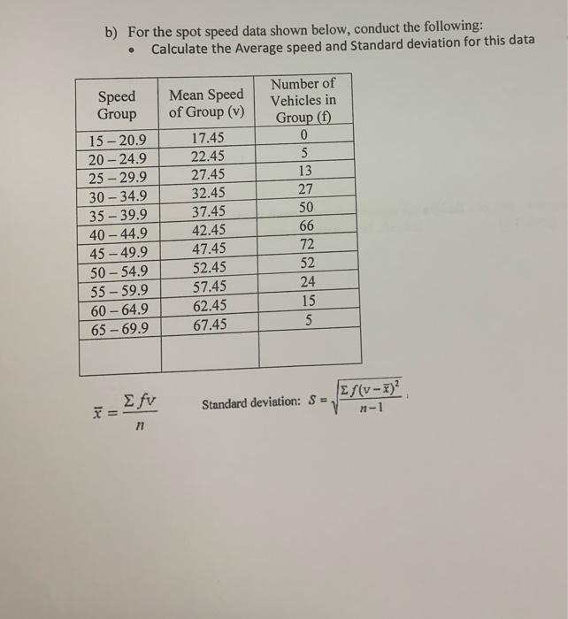Solved b) For the spot speed data shown below, conduct the | Chegg.com
