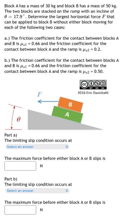 Solved Block A has a mass of 30 kg and block B has a mass of | Chegg.com