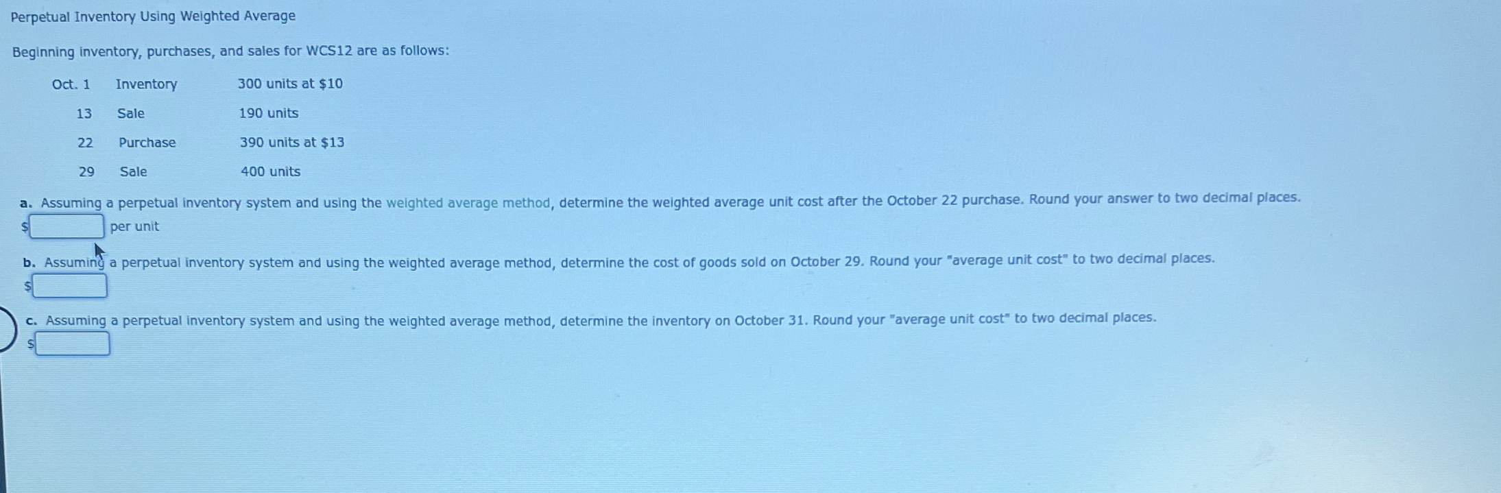Solved Perpetual Inventory Using Weighted AverageBeginning | Chegg.com
