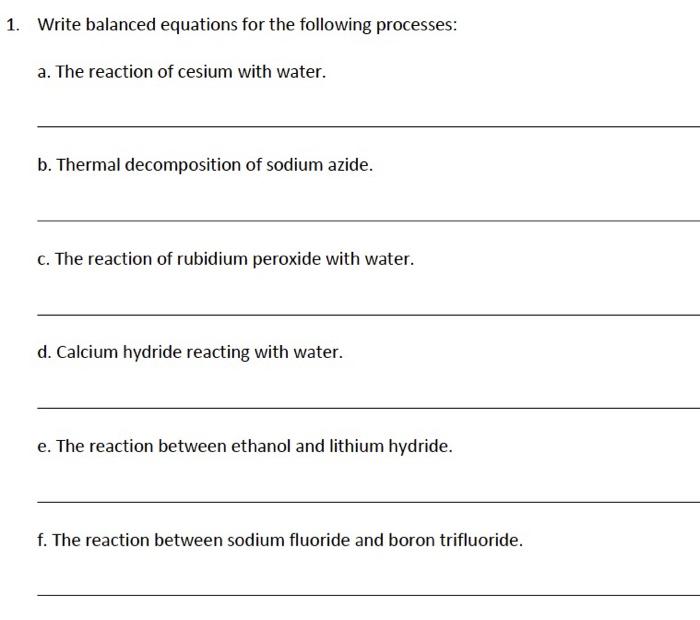 Solved Write balanced equations for the following processes: | Chegg.com