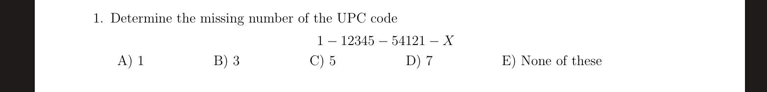 Solved Determine the missing number of the UPC | Chegg.com