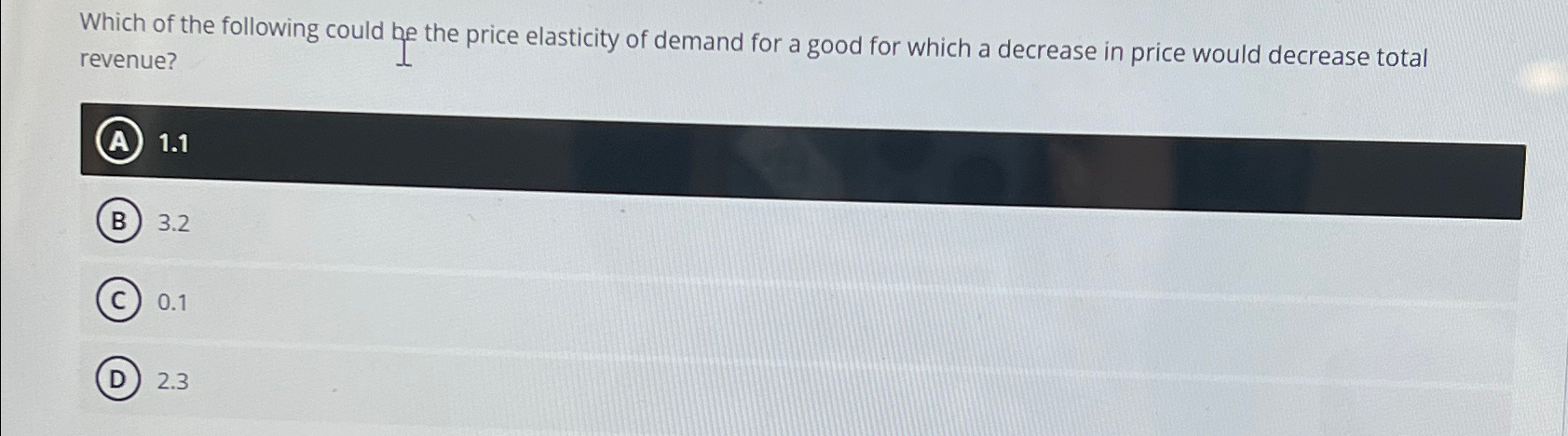 Solved Which of the following could he the price elasticity | Chegg.com