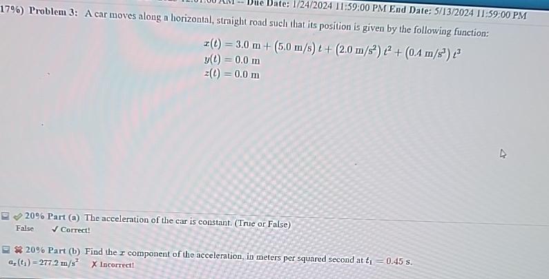 Solved 17%) ﻿Problem 3: A car moves along a horizontal, | Chegg.com
