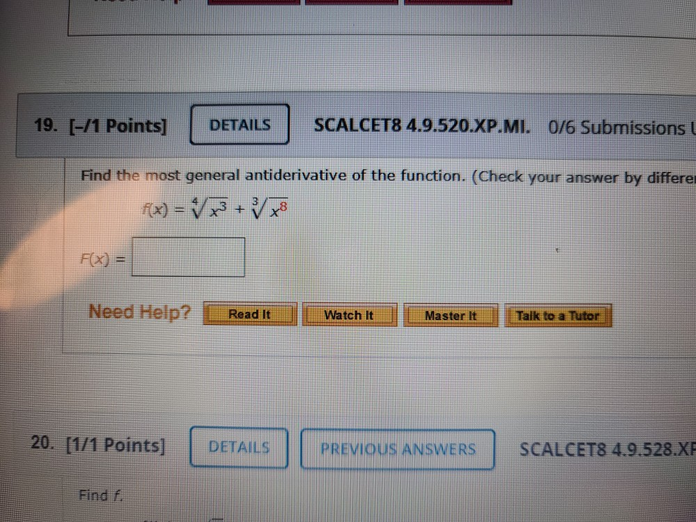 Solved 19. [-/1 Points] DETAILS SCALCET8 4.9.520.XP.MI. 0/6 | Chegg.com