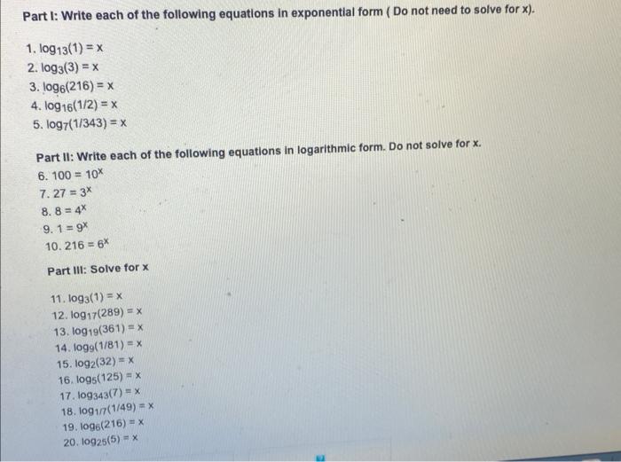 Solved Part I: Write each of the following equations in | Chegg.com