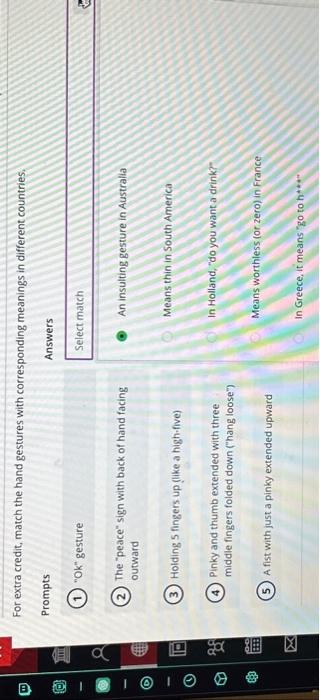 Solved For extra credit, match the hand gestures with | Chegg.com