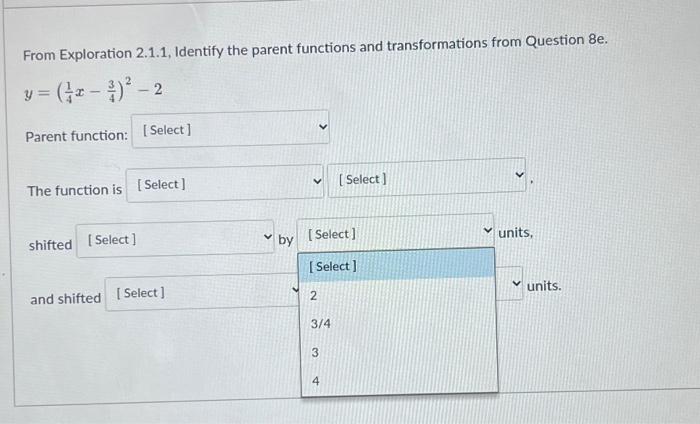 Solved From Exploration 2.1.1, Identify the parent functions | Chegg.com