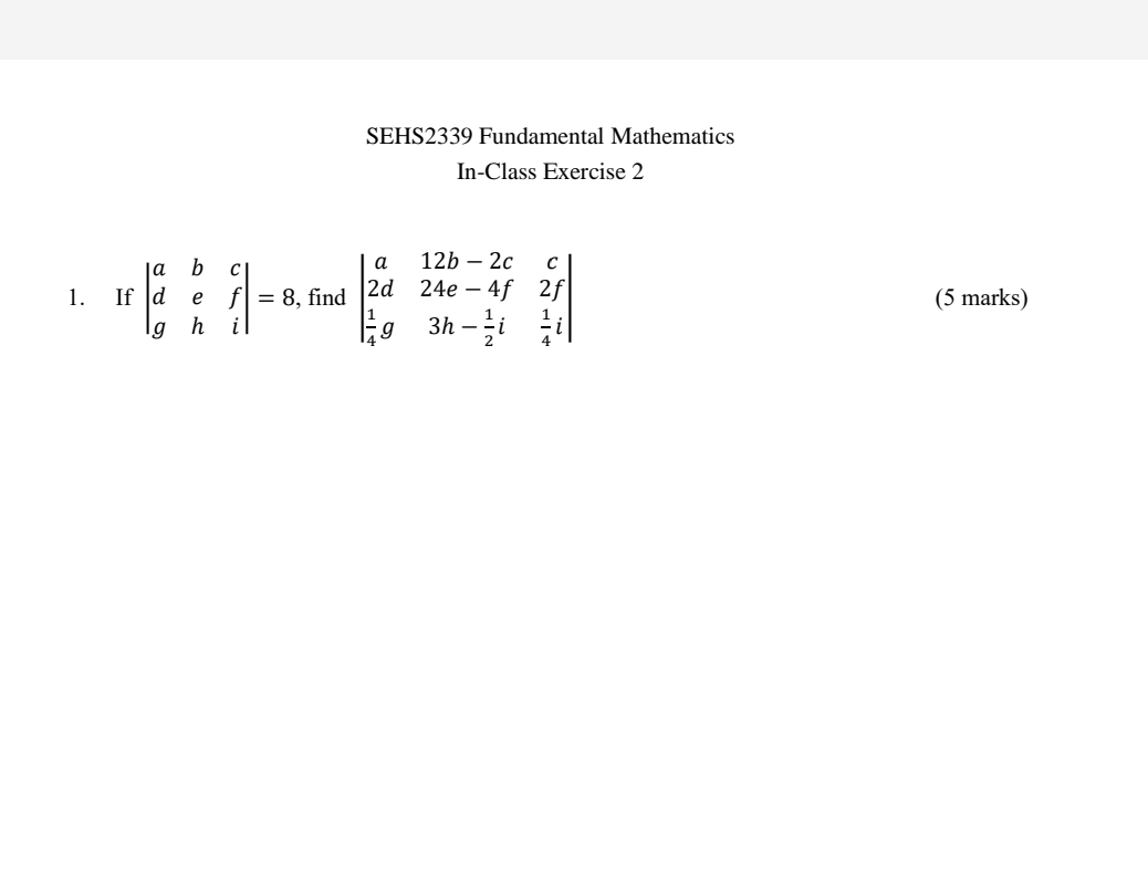 Solved SEHS2339 Fundamental Mathematics In-Class Exercise 2 | Chegg.com