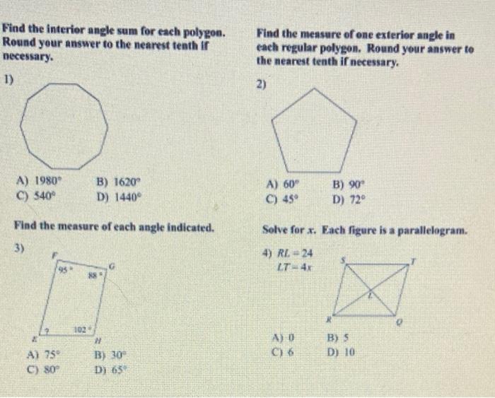Solved Find the interior angle sum for each polygon. Round | Chegg.com