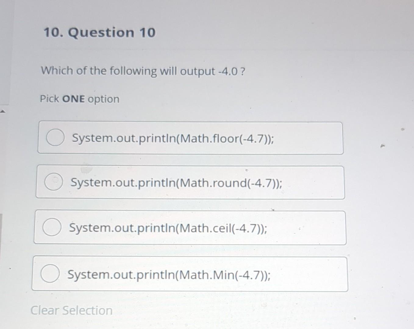 Solved 10. Question 10 Which of the following will output | Chegg.com
