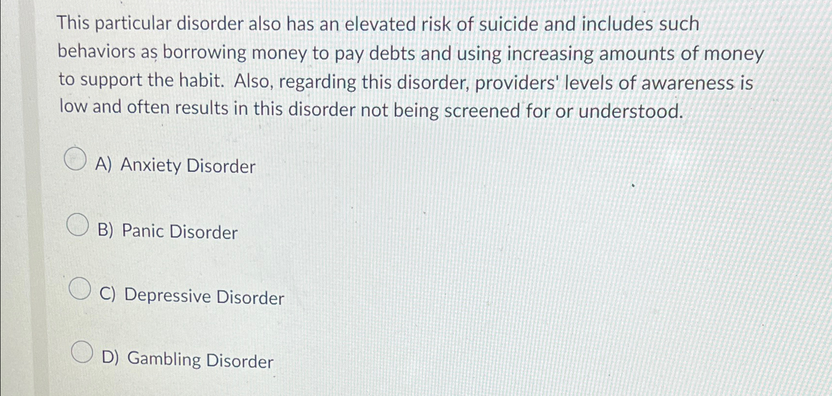 Solved This particular disorder also has an elevated risk of | Chegg.com