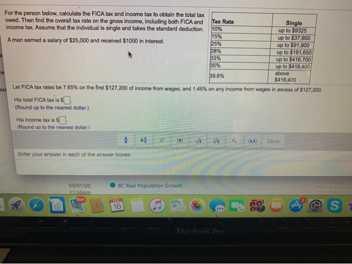 Solved For the person below, calculate the FICA tax and | Chegg.com