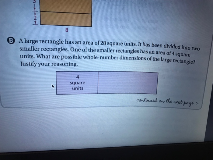 Solved ANtu B A large rectangle has an area of 28 square | Chegg.com