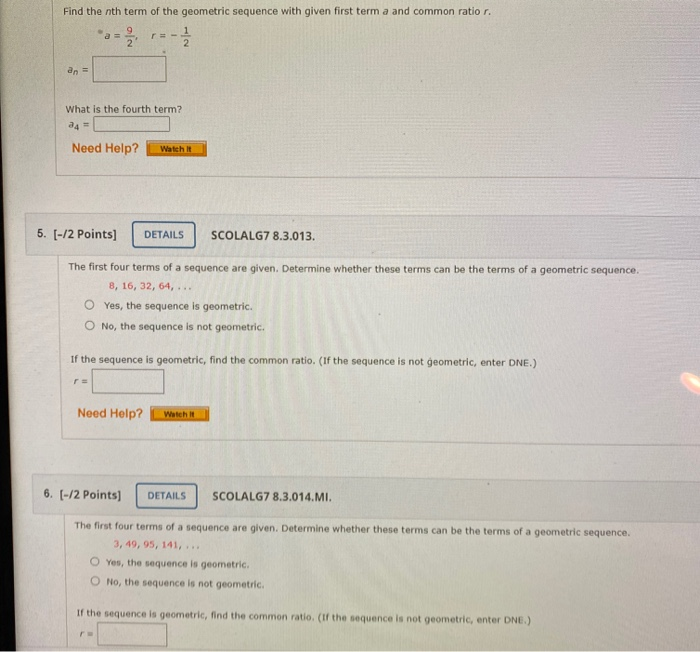 Solved Find the nth term of the geometric sequence with | Chegg.com