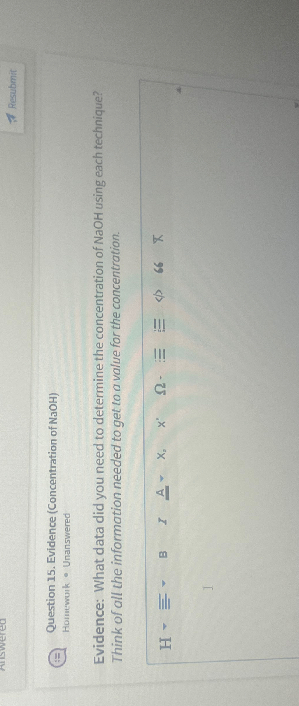 Solved Question 15. ﻿Evidence (Concentration of NaOH | Chegg.com