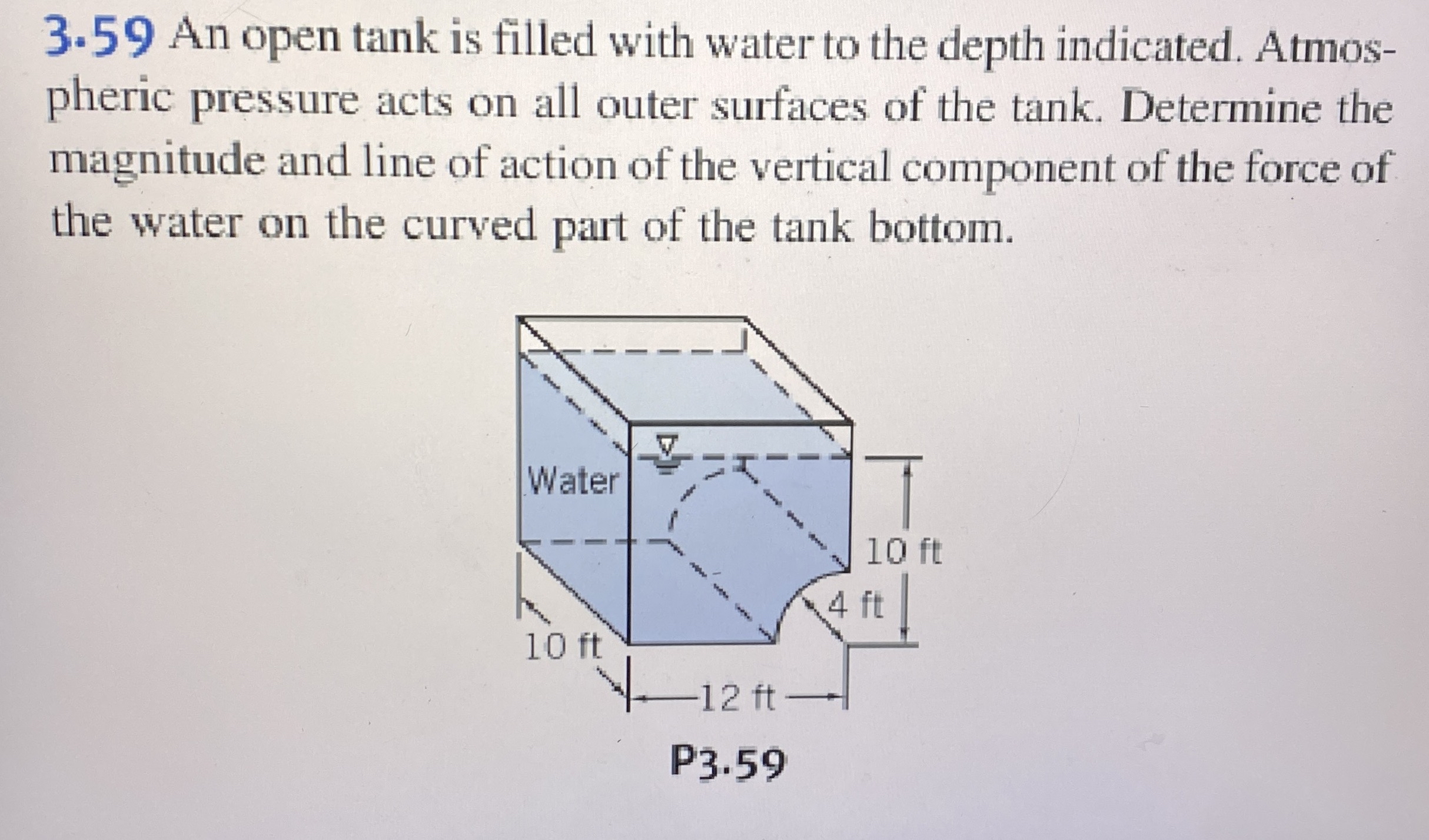 Solved 3.59 ﻿An open tank is filled with water to the depth | Chegg.com