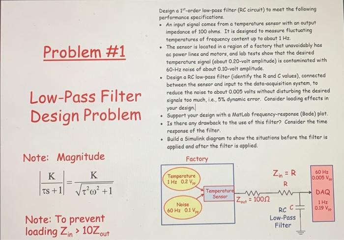 Design a 1st -order low-pass filter (RC circuit) to | Chegg.com
