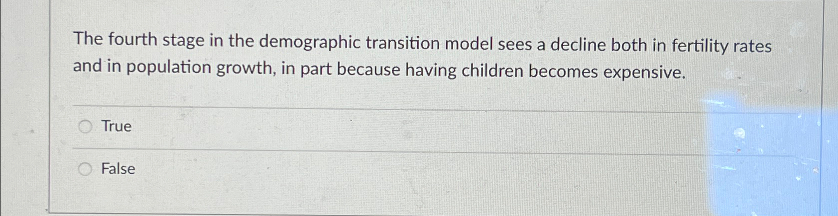 Solved The fourth stage in the demographic transition model | Chegg.com