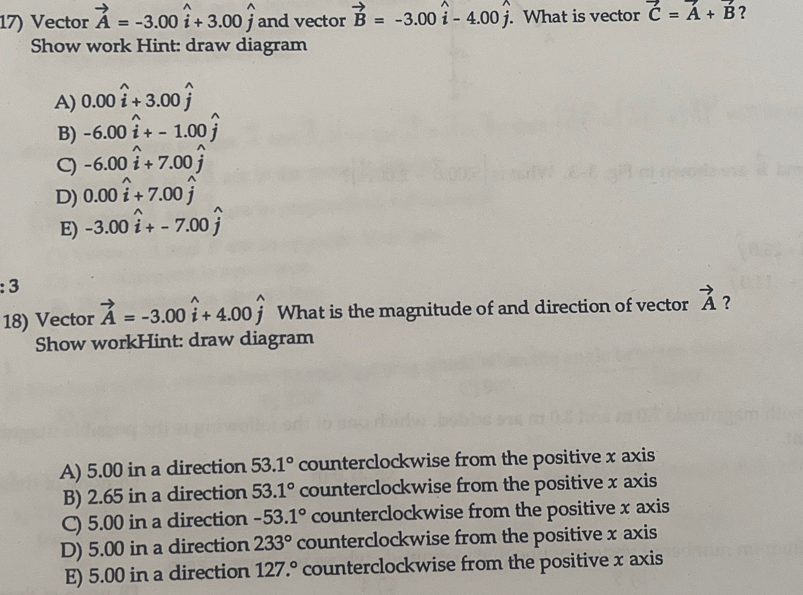 Solved Vector vec(A)=-3.00hat(i)+3.00hat(j) and vector | Chegg.com
