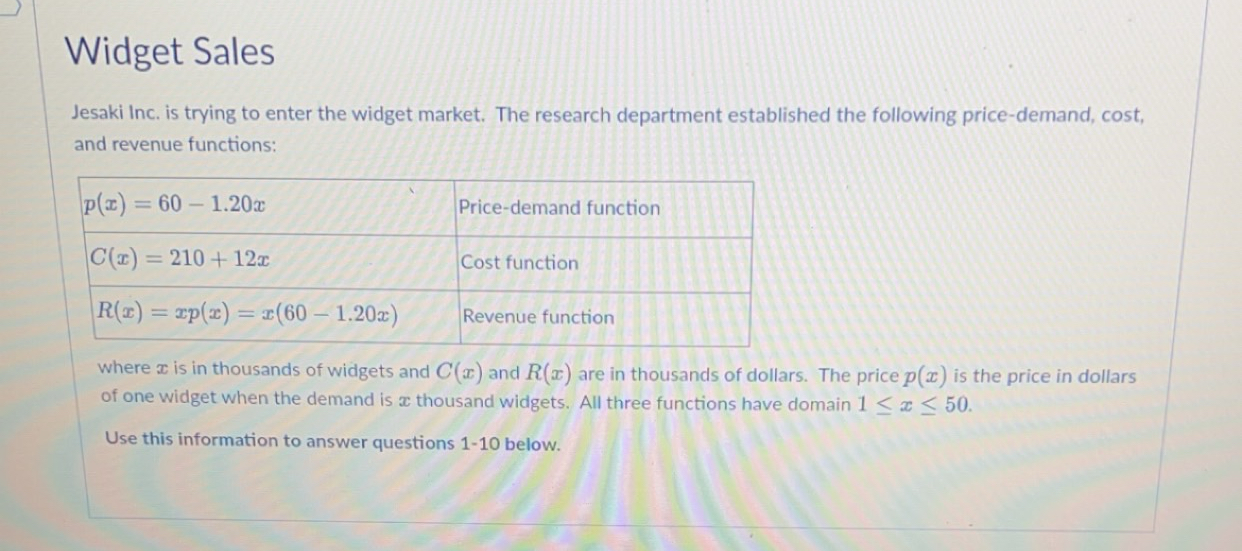 Solved Question 3How many widgets should Jesaki Inc. produce | Chegg.com