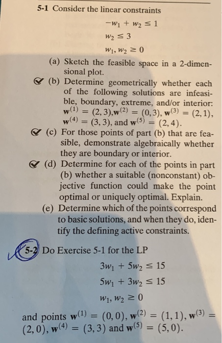 Solved 5-1 Consider the linear constraints -W1 + w2 = 1 W2 = | Chegg.com