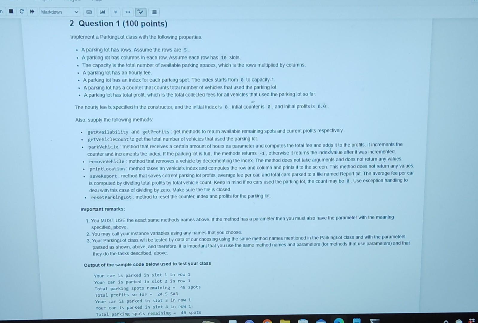 Solved 2 Question 1 (100 points) Implement a ParkingLot | Chegg.com