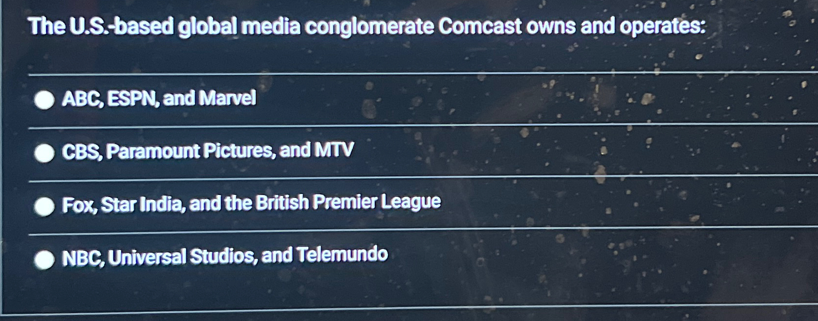 Solved The U.S.based global media conglomerate Comcast owns | Chegg.com