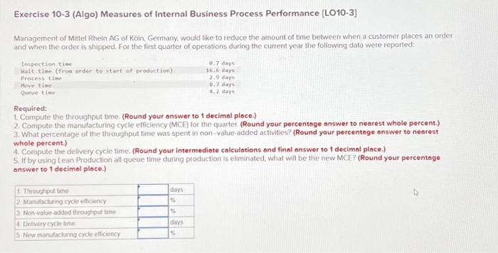 Solved Exercise 10-3 (Algo) Measures of Internal Business | Chegg.com