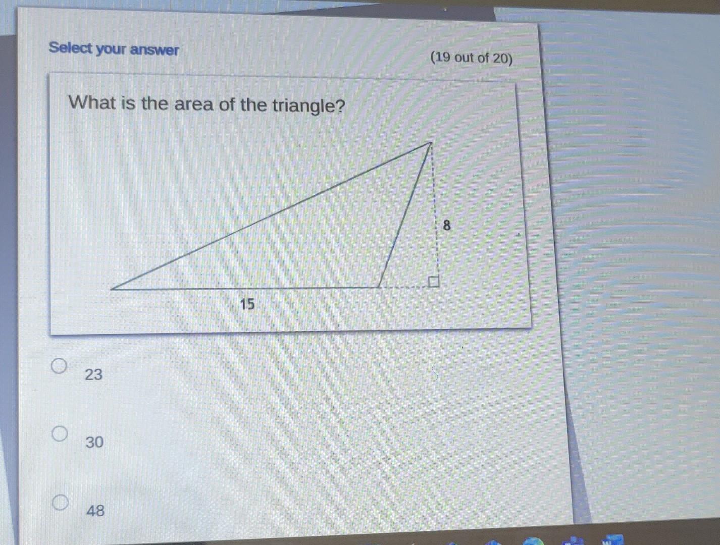 Solved What is the area of the triangle? 23 30 48 | Chegg.com