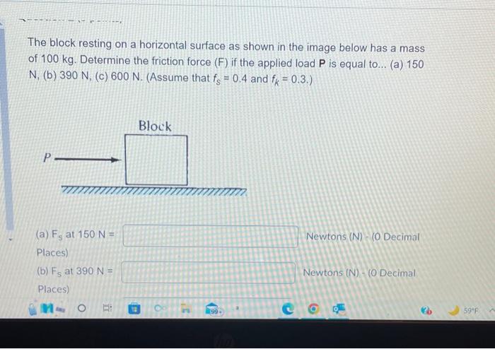 Solved The block resting on a horizontal surface as shown in | Chegg.com