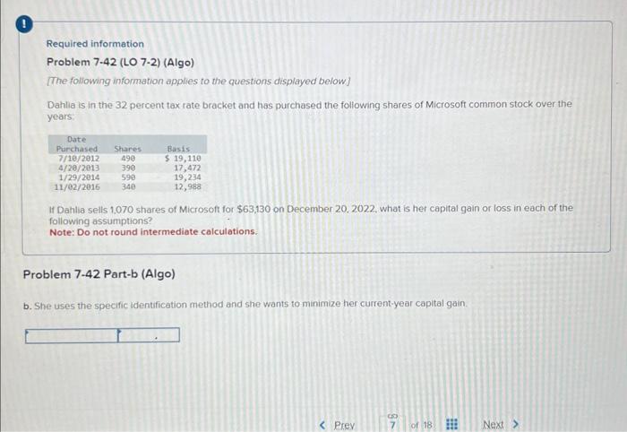 Solved Required information Problem 7-42 (LO 7-2) (Algo) | Chegg.com Solved Required information Problem 7-42 (LO 7-2) (Algo) | Chegg.com