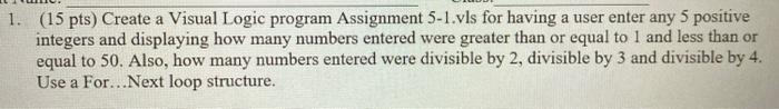 Solved 1. (15 pts) Create a Visual Logic program Assignment | Chegg.com