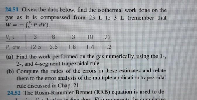 Solved 24.51 Given the data below, find the isothermal work | Chegg.com