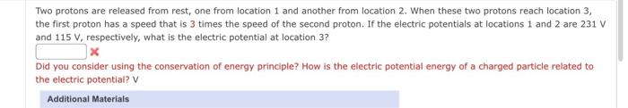 Solved Two protons are released from rest, one from location | Chegg.com
