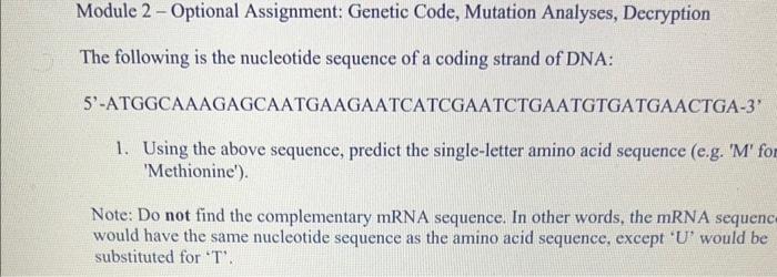 Solved Module 2 - Optional Assignment: Genetic Code, | Chegg.com