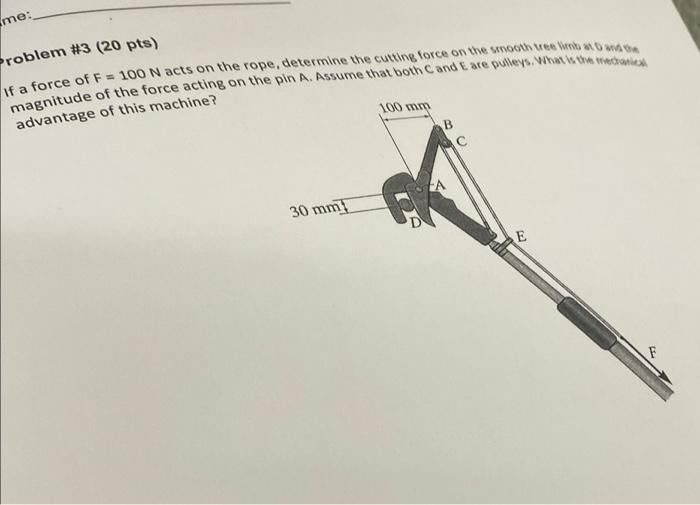 Solved me: problem #3 (20 pts) If a force of F = 100 N acts | Chegg.com